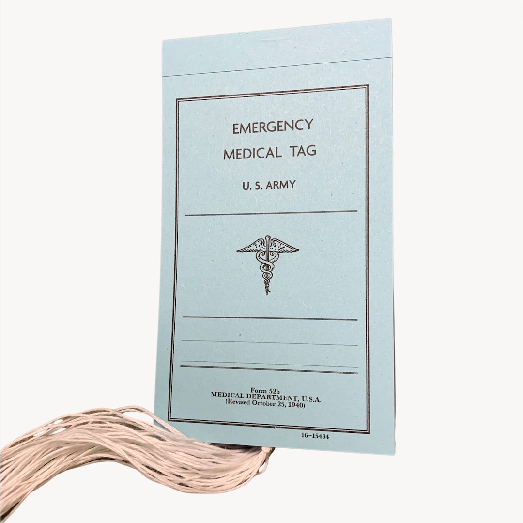 Emergency Medical Tag Book for US Army, for WW2 US Medical Kit, Vehicle ...