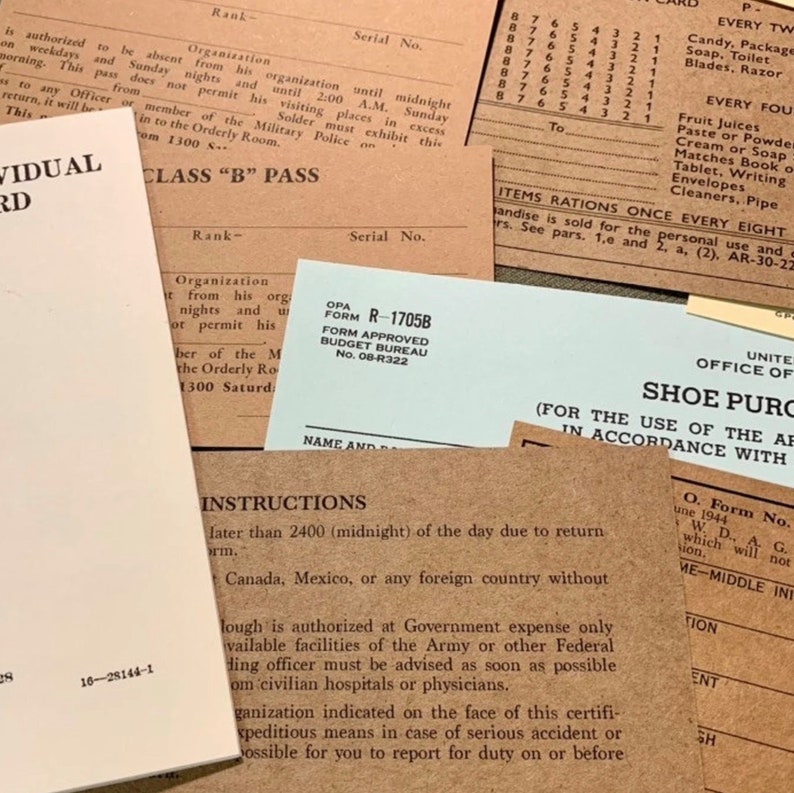 Paperwork Set for US Army WW2 GI Reenactment Pocket Filler, Film Prop ...