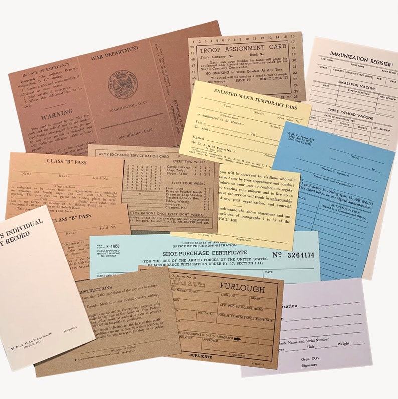 Paperwork Set for US Army WW2 GI Reenactment Pocket Filler, Film Prop ...