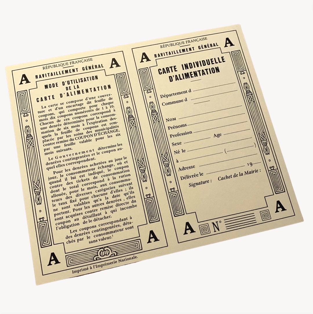 WW2 French Ration Book for WW2 Reenactment Film Prop Reproduction - Etsy
