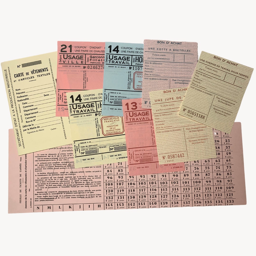 WW2 1940s French Civilian Clothing Ration Paperwork Packet Set ...