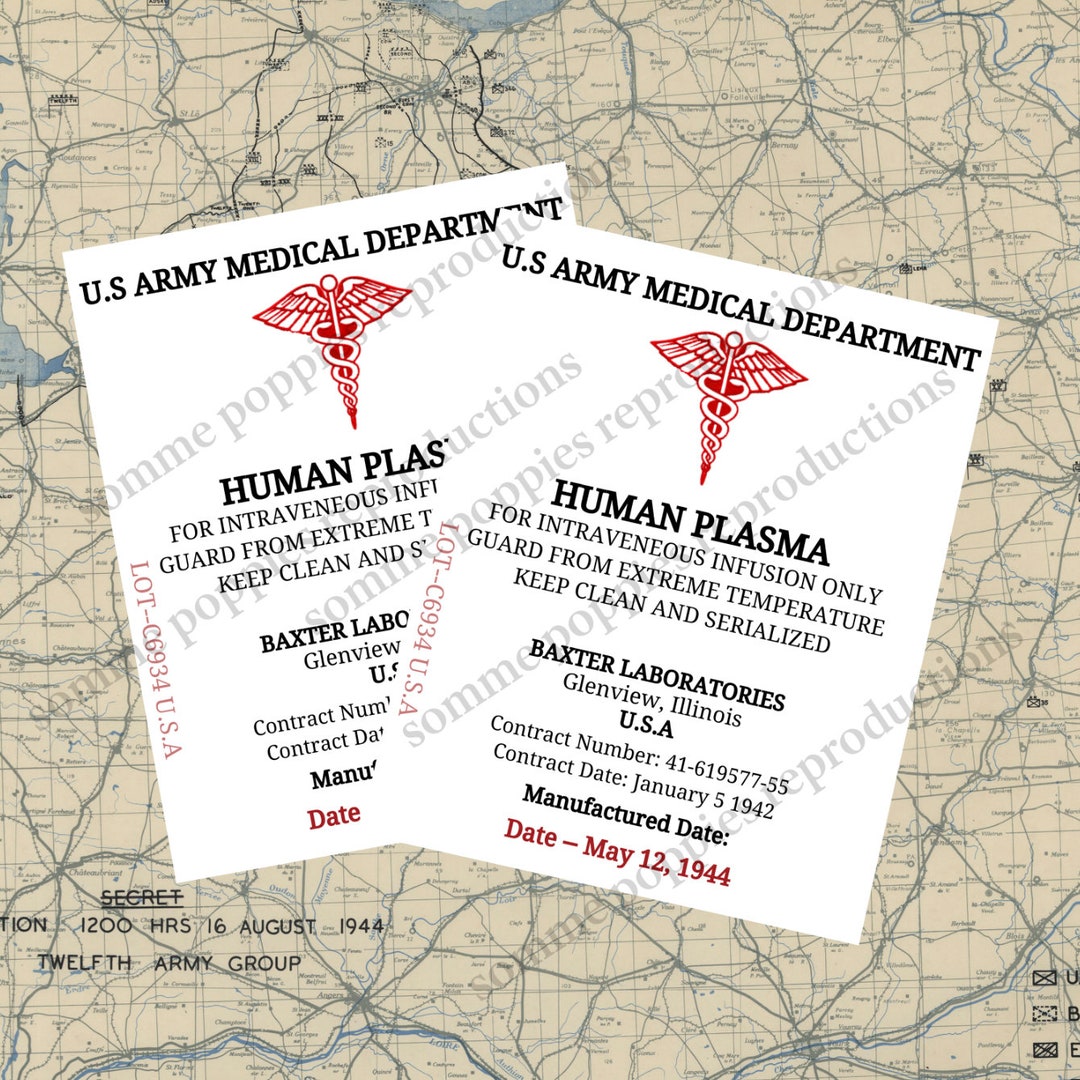 Plasma Label for Plasma Bottle WW2 US Army Reproduction - Etsy