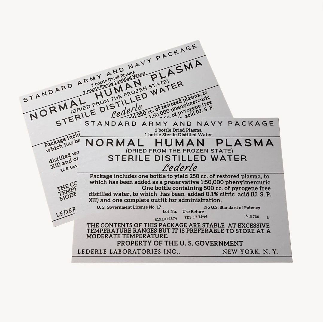 Plasma Box Labels, for WW2 US Army Reenactment, US Medical Department ...