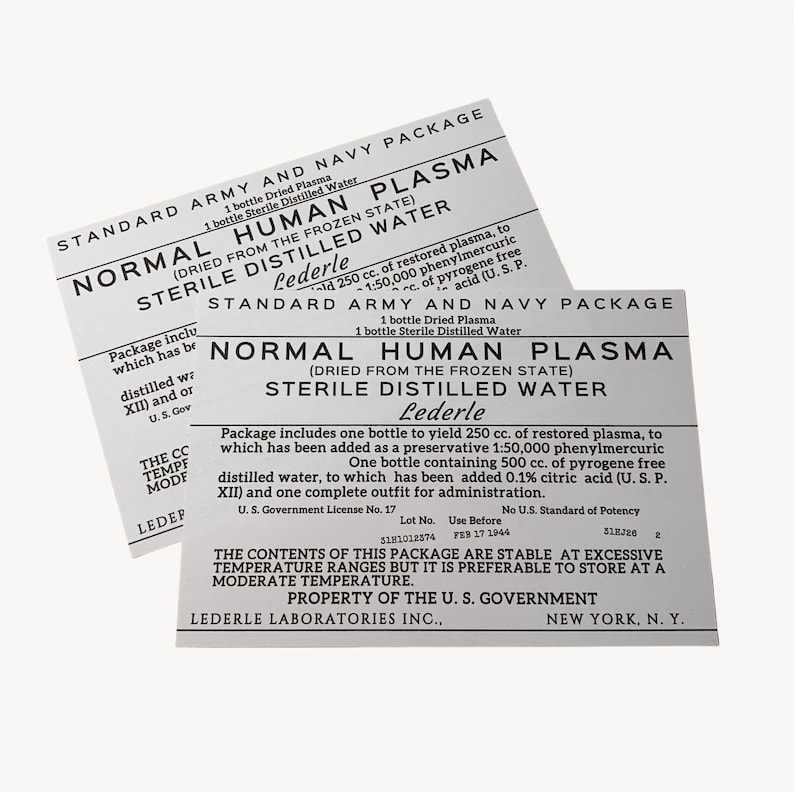 Plasma Box Labels for WW2 US Army Reenactment US Medical - Etsy