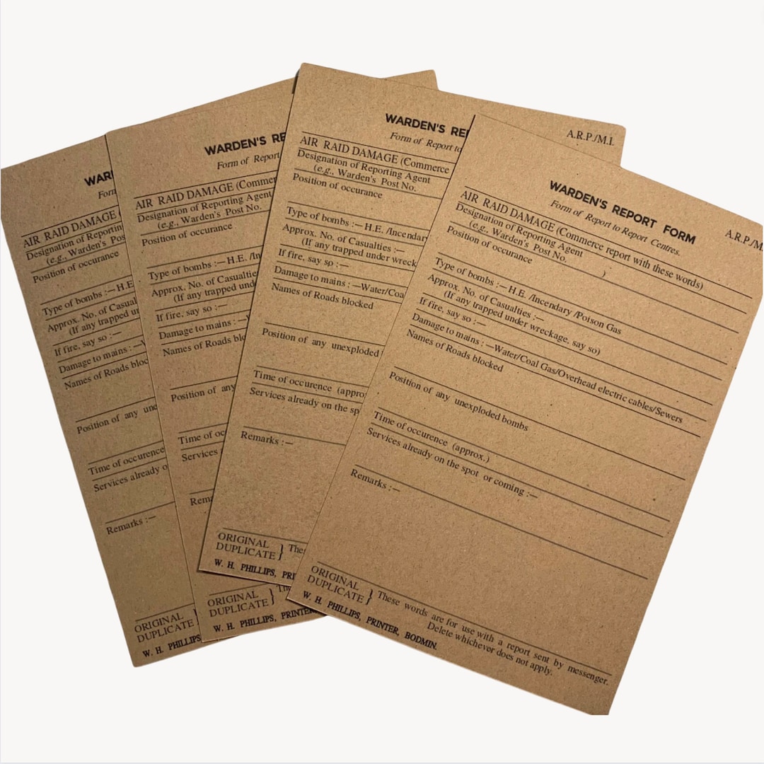 Warden's Report Forms for WW2 British ARP Reenactment, Reproduction - Etsy