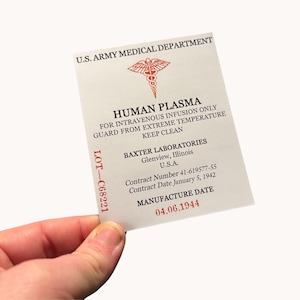Plasma Label for Plasma Bottle, WW2 US Army, Reproduction - Etsy