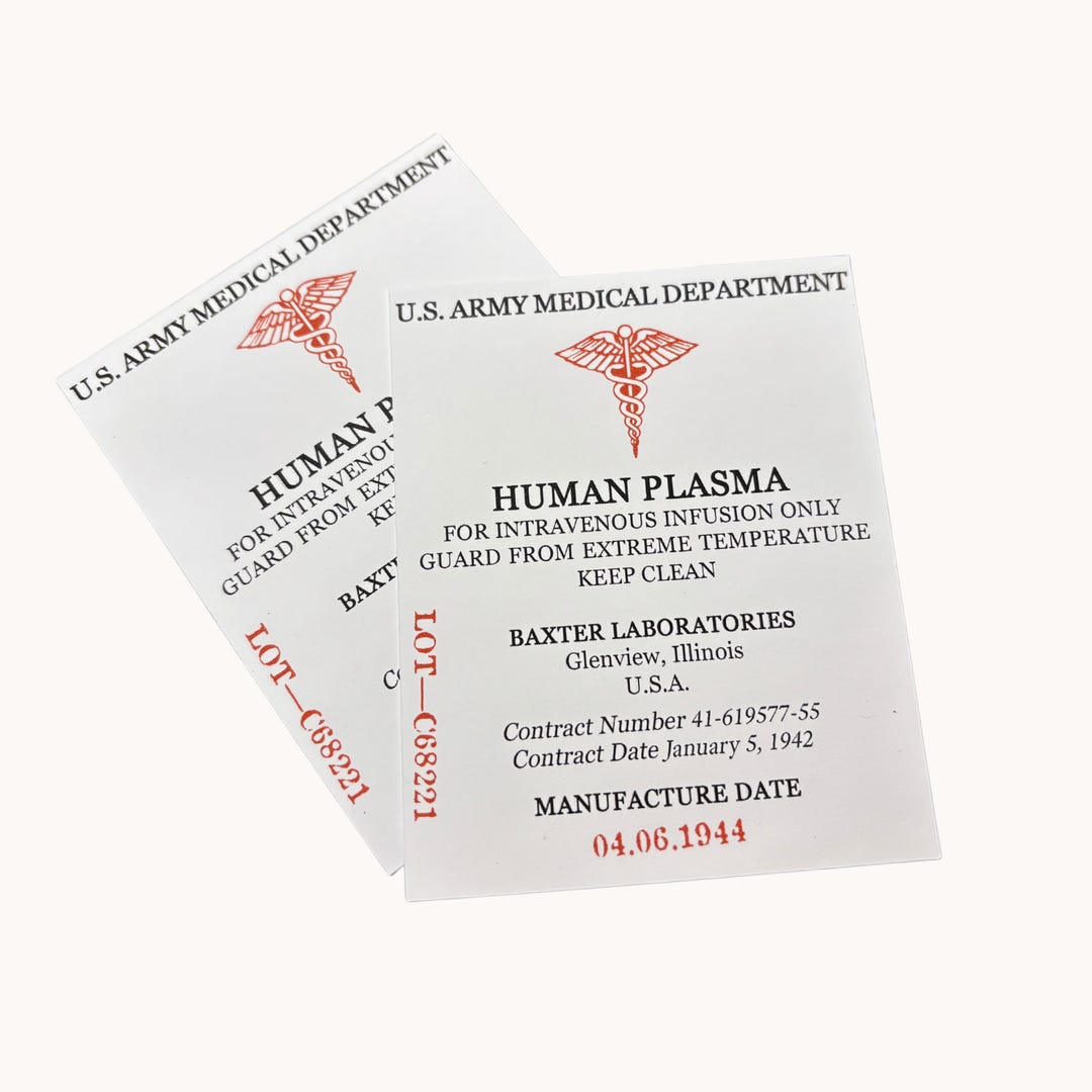 Plasma Label for Plasma Bottle, WW2 US Army, Reproduction - Etsy