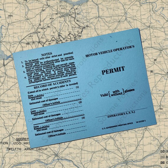 Drivers Permit for US Army GI Reenactment Pocket Filler | Etsy