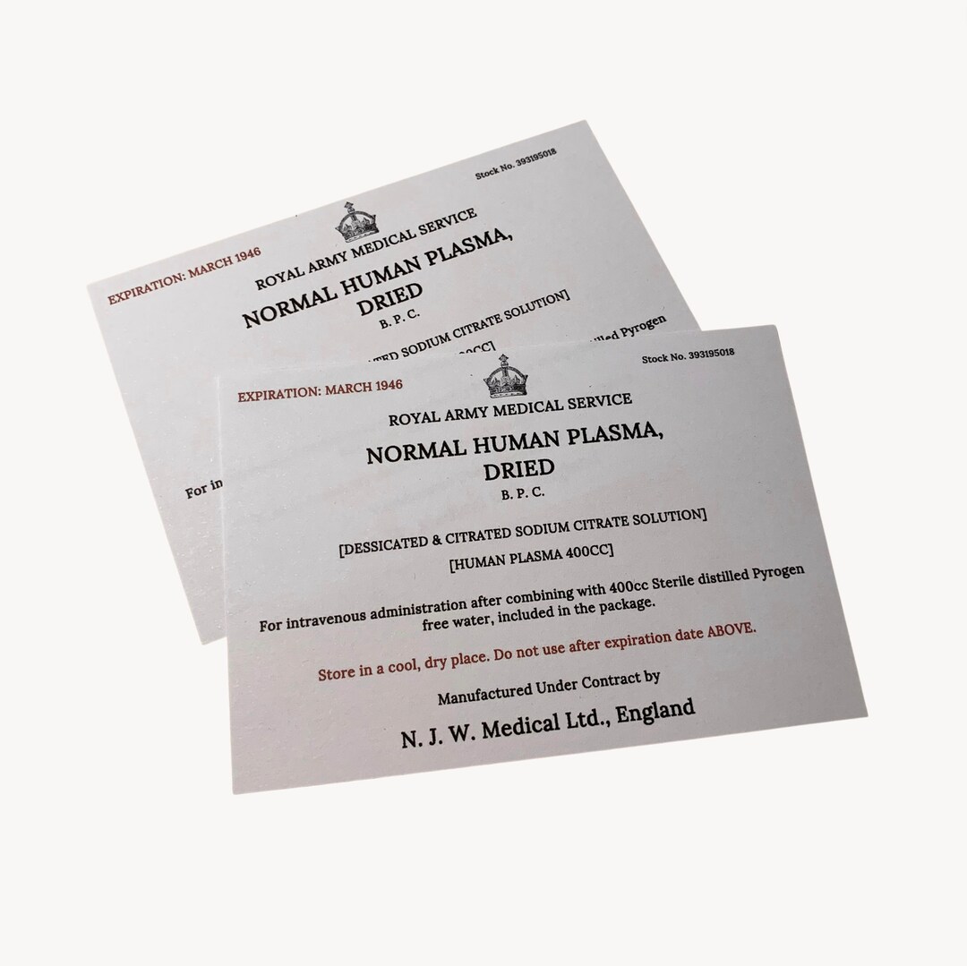 Plasma Labels Medical Labels for WW2 British RAMC Reenactment ...