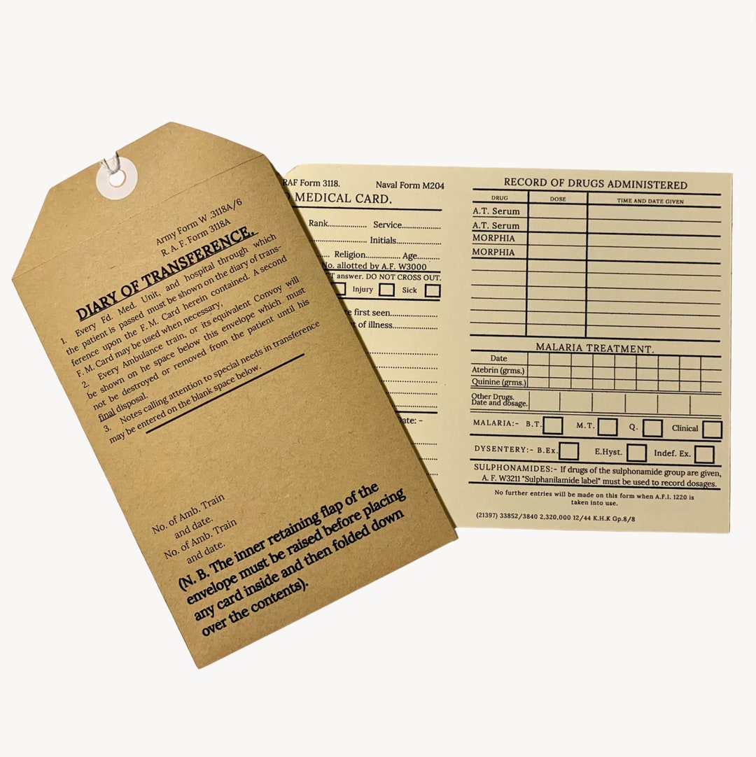 Field Medical Card Set of 5 for WW2 British RAMC Reenactment ...
