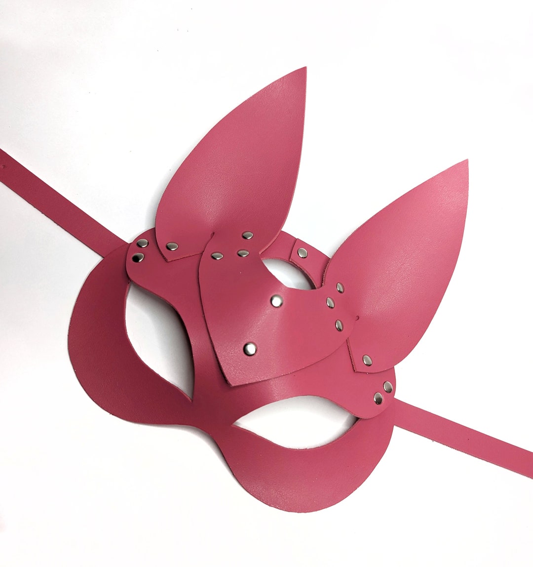 Pink Bunny Mask, Leather Bunny Mask, Leather Rabbit Mask, Sexy Costume ...
