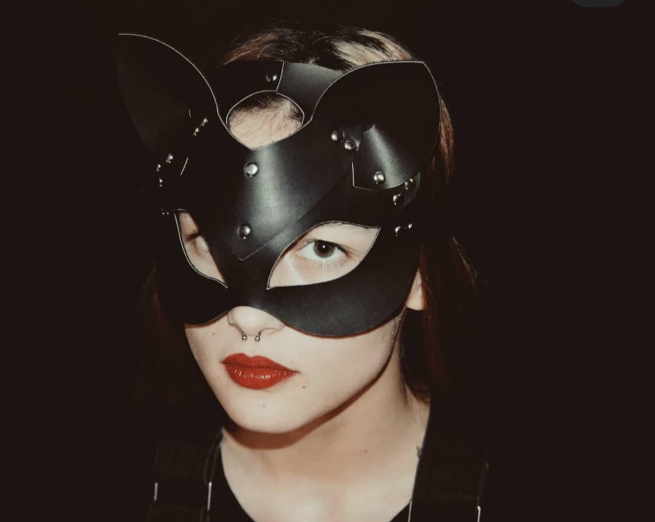 Sex Leather Women Cat Mask Sexy Blindfold, Catwomen Mask, Leather Mask ...