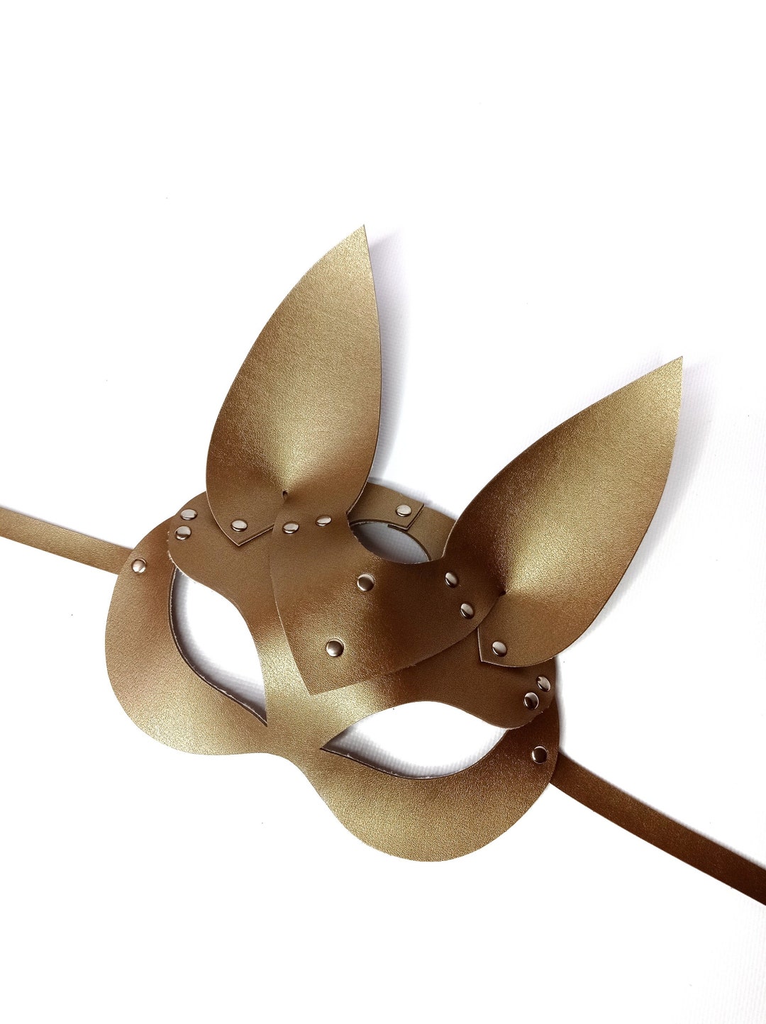 Leather Sexy Bunny Mask, Rabbit Mask, Gold Bunny Mask, Vegan Leather ...