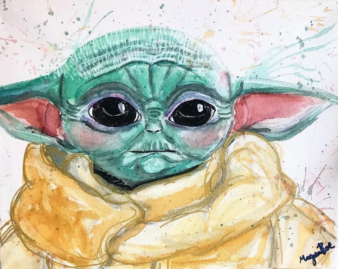 Original Baby Grogu Watercolour Painting on Canvas, Gift, Home Decor ...