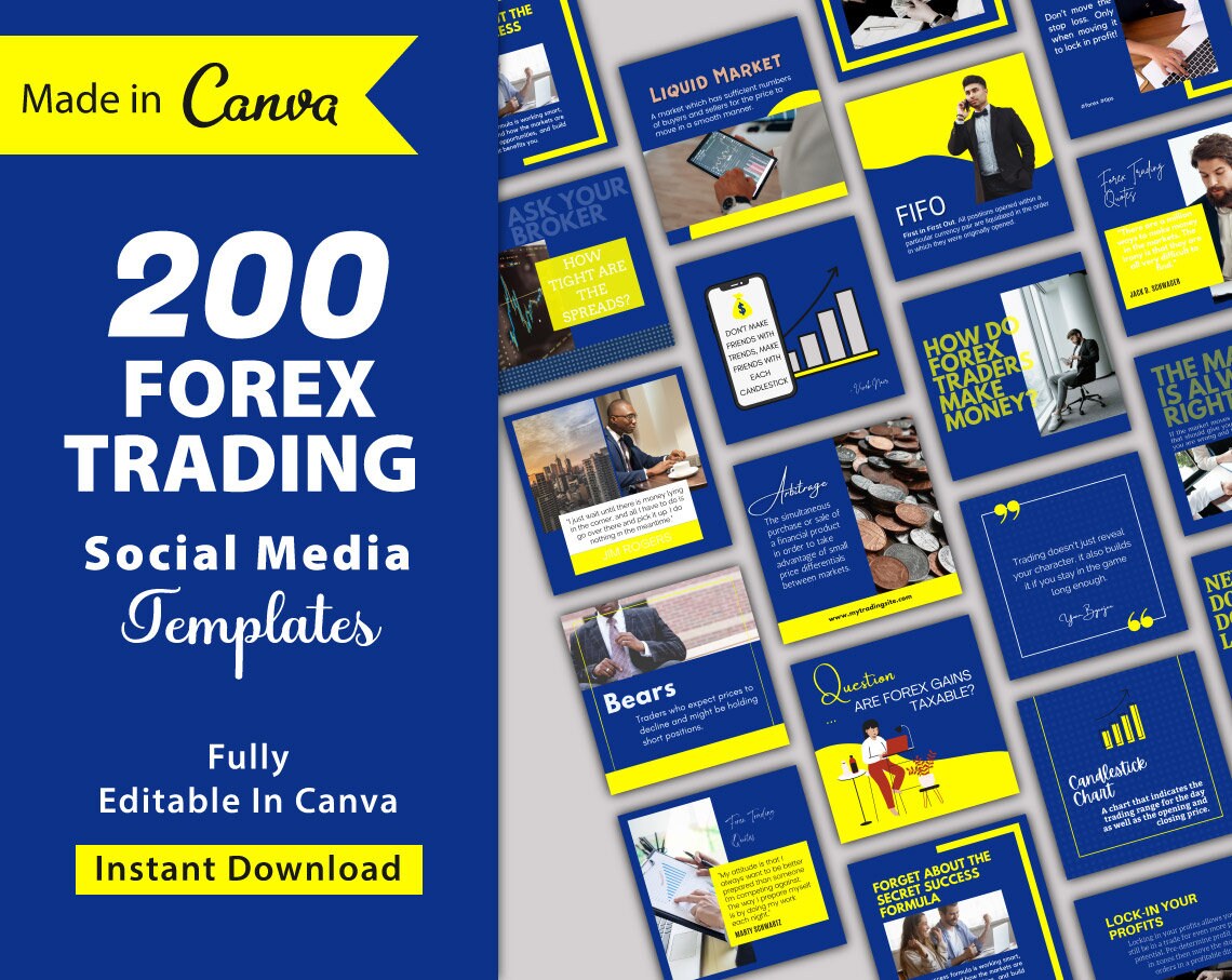 200 Forex Trading Social Media Templates: Canva Editable (digital ...