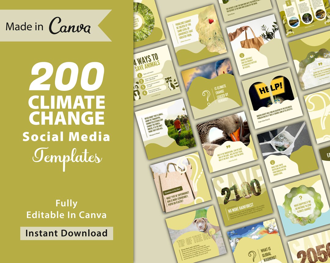 200 Climate Change Templates for Social Media, Green Eco-friendly ...