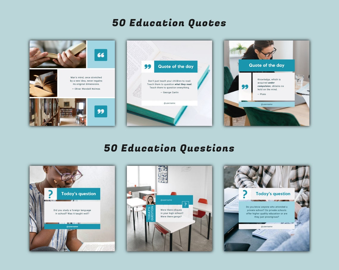 200 Education Social Media Templates: Canva Editable (digital Download ...