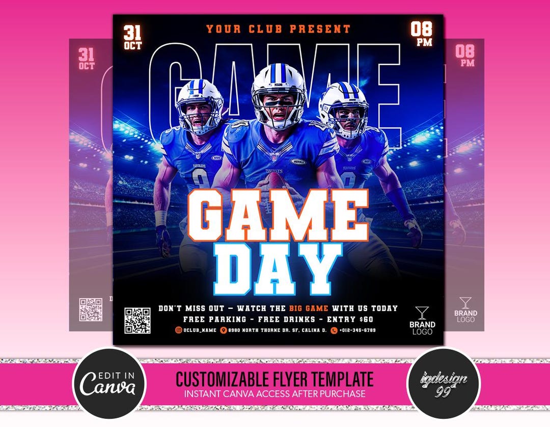 Game Day Football Flyer Template for Canva | DIY Event & Party Flyer ...