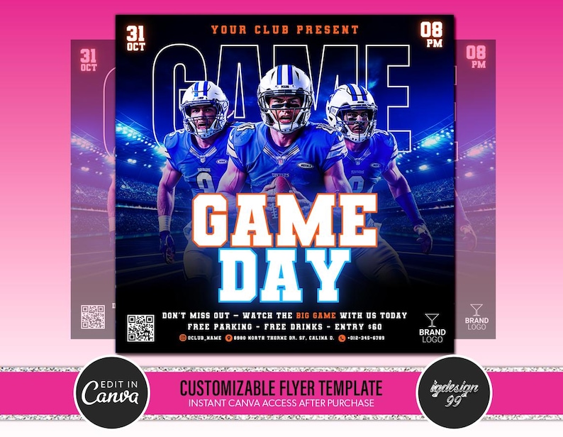 Game Day Football Party Flyer Template: DIY Social Media Invite (canva ...