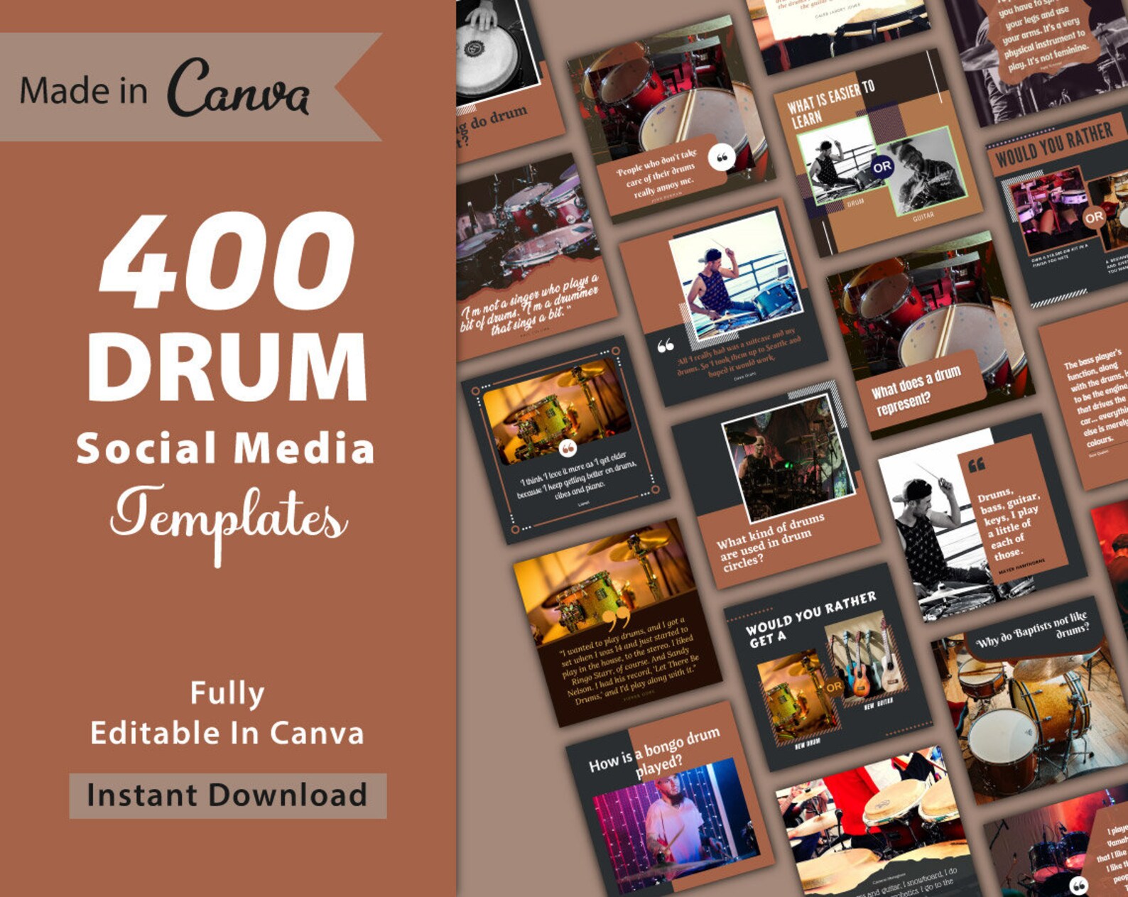 400 Drum Templates for Social Media, Drum Instagram Template, Drum ...