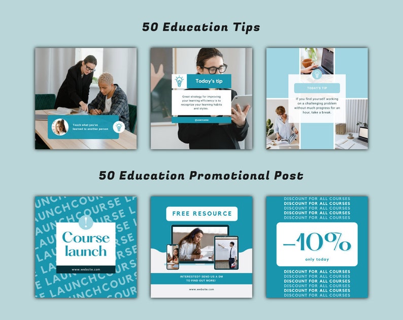 200 Education Social Media Templates: Canva Editable (digital Download ...