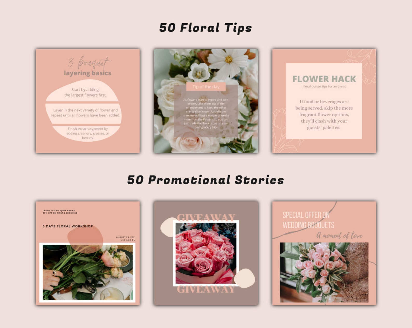 Floral Social Media Templates: Canva Flower Shop Posts (digital ...