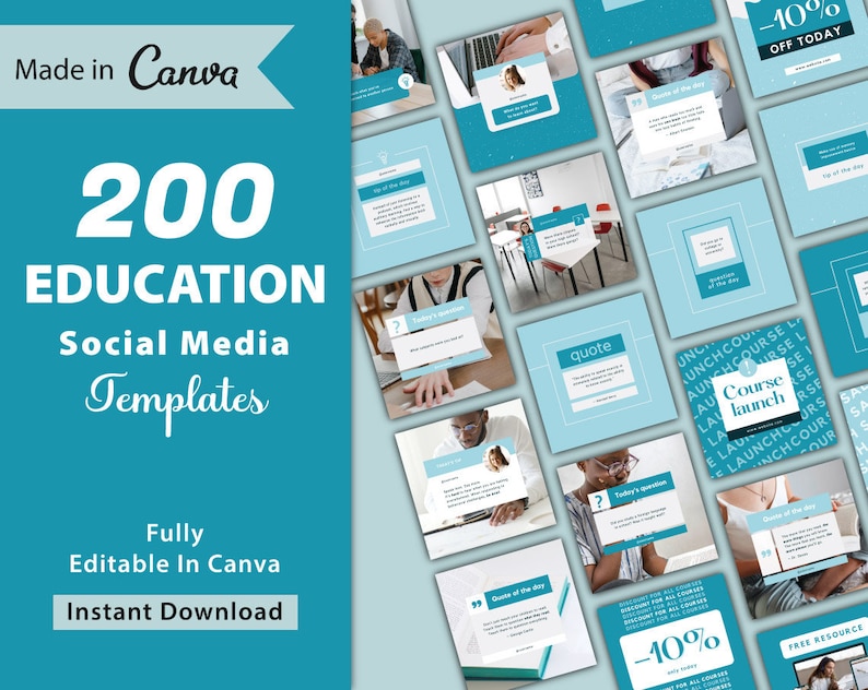 200 Education Social Media Templates: Canva Editable (digital Download ...