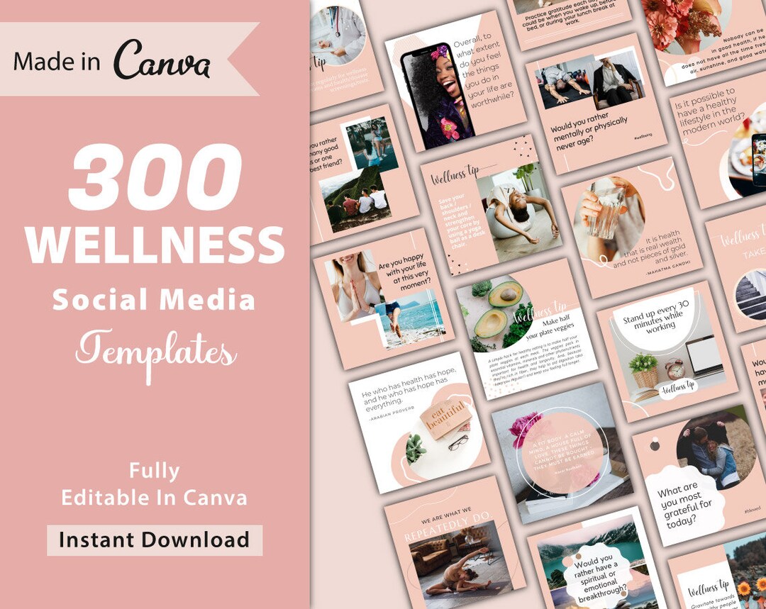 300 Wellness Templates for Social Media, Wellness Quotes for Social ...
