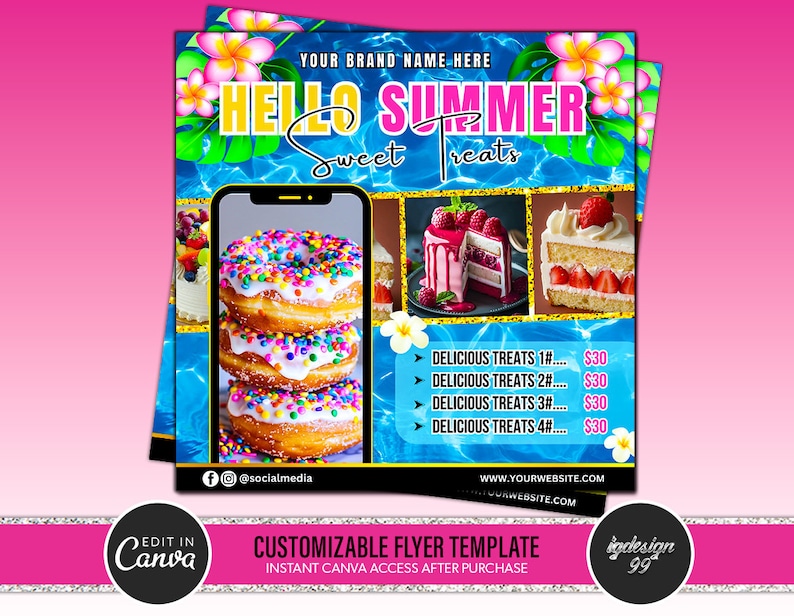 Summer Bake Sale Flyer | Sweet Treats Flyer | Cake Shop Flyer | Summer ...
