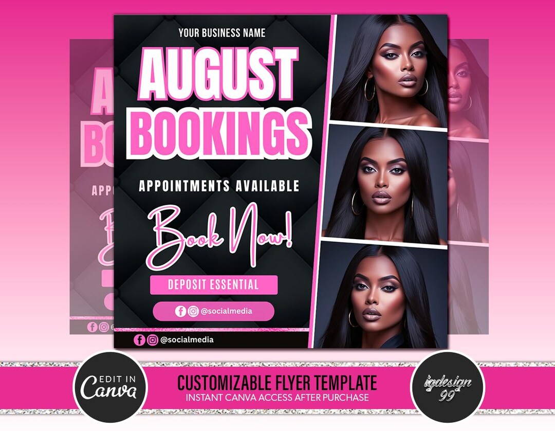 August Booking Flyer DIY Flyer Template Design Book Now for Hair & Lash ...