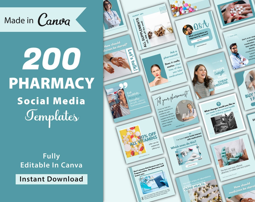 200 Pharmacy Social Media Templates: Canva Editable (digital Download ...