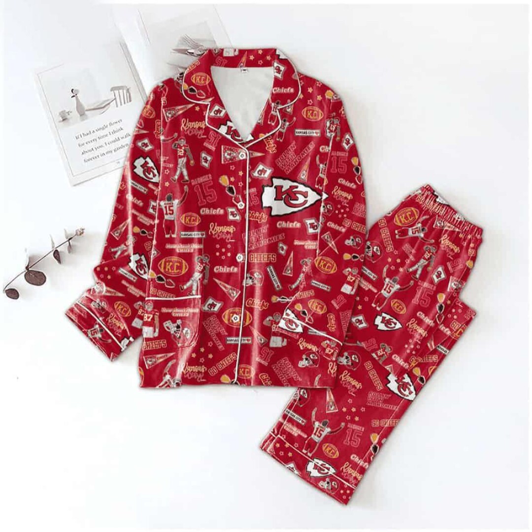 Kansas City Football Christmas Satin Pajamas, Kansas City Football ...