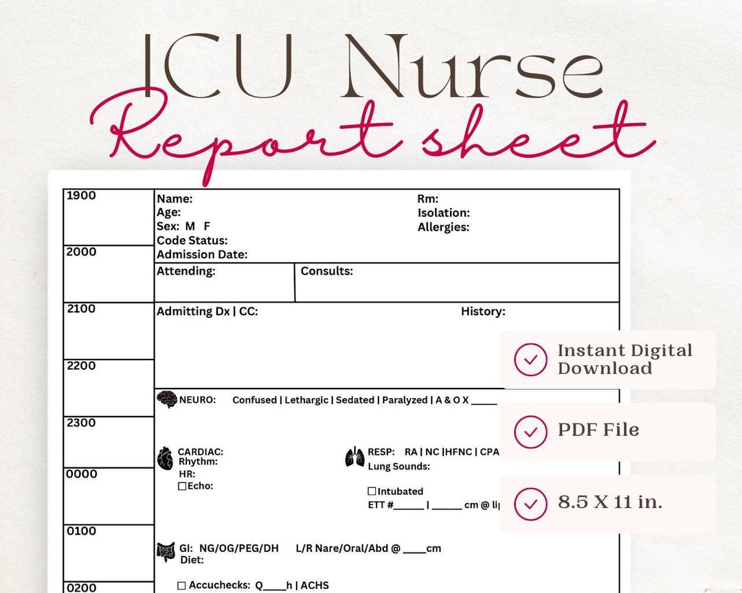 Night Shift ICU Report Sheet, ICU Nurse Brain, Intensive Care Unit ...
