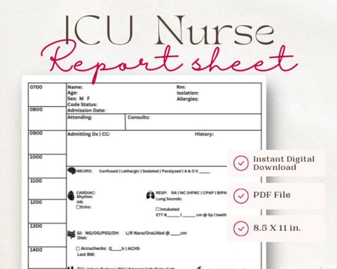 ICU Report Sheet, ICU Nurse Brain, Intensive Care Unit, Nurse Report ...