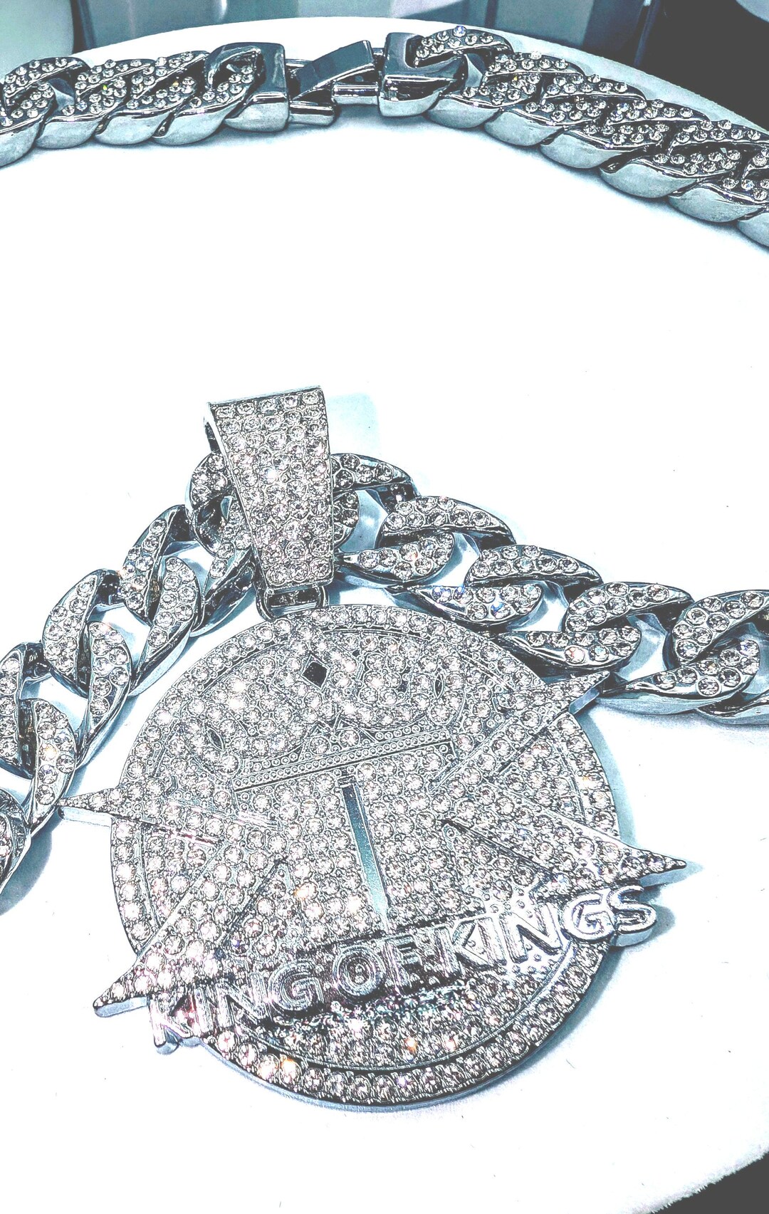 Iced Out Silver Cuban Chain: Zircon King of Kings Pendant 20" - Etsy