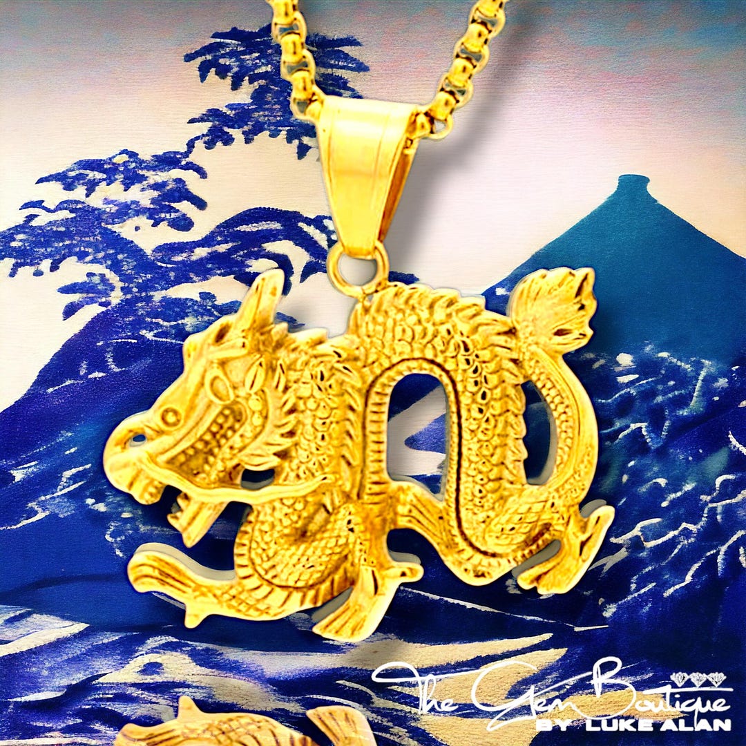 Elegant 18k Gold-plated Dragon Pendant Necklace - 22" Box Chain - Etsy