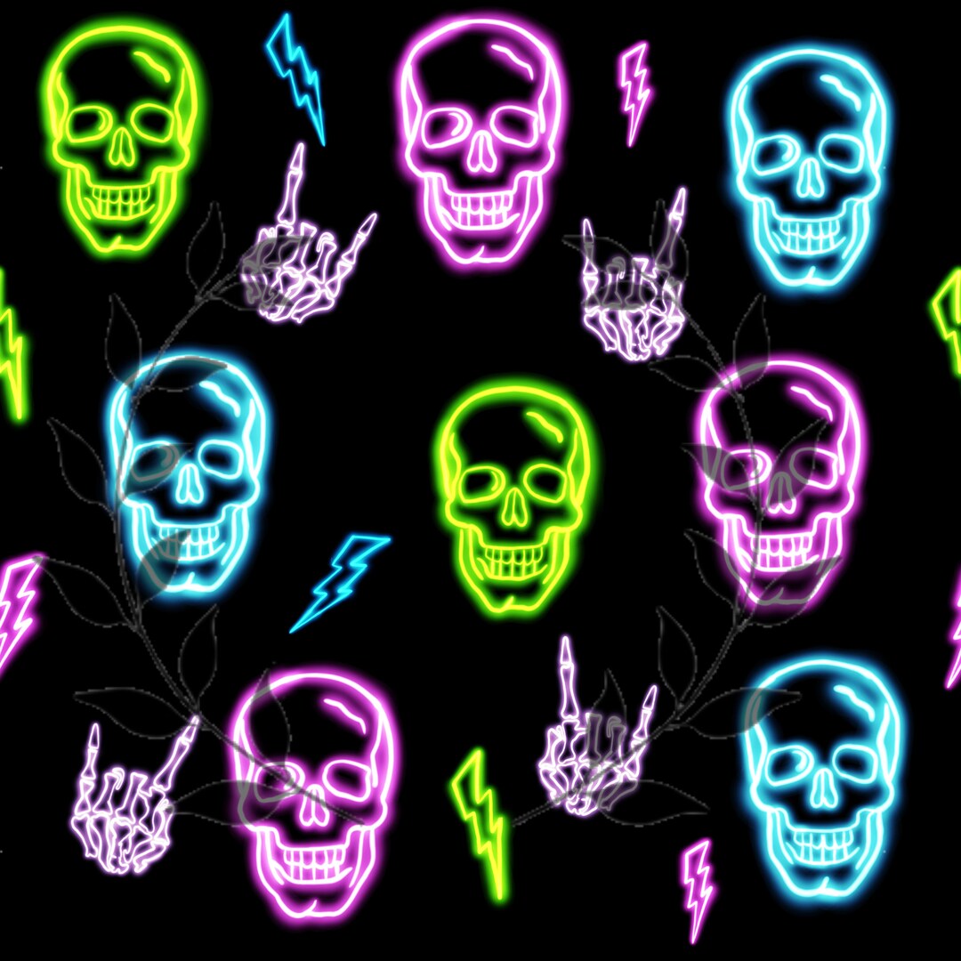 Seamless Neon Skull Design - Etsy