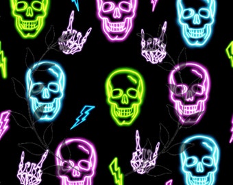 Neon Skulls Digital Paper Seamless Skull Skeleton Pattern, Halloween ...