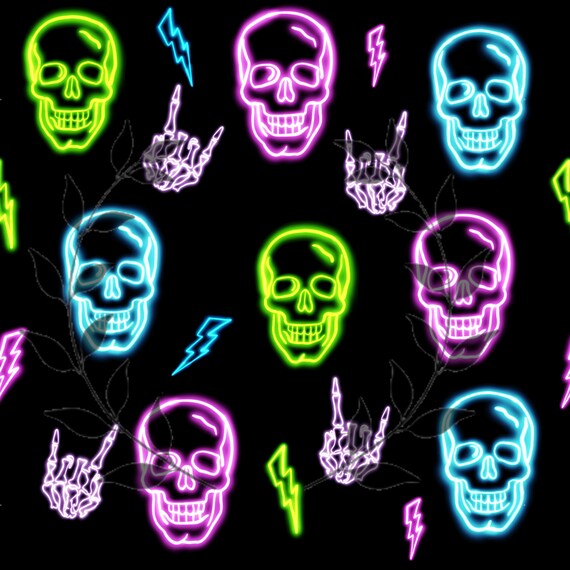 Seamless Neon Skull Design | Etsy