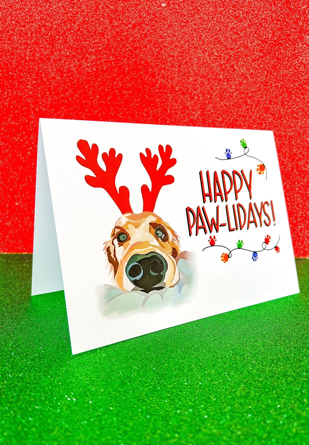 Happy Pawlidays Christmas Card, Holiday Greeting Card, Golden Retriever ...