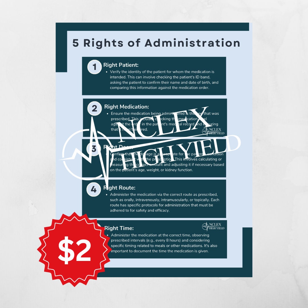 5 Rights of Medication Administration Notes - Nursing Notes, Notes for ...
