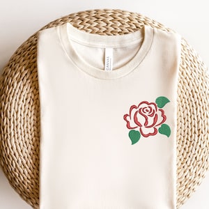 Embroidered Rose Shirt, Embroidered Red Rose Sweatshirt, Embroidered ...
