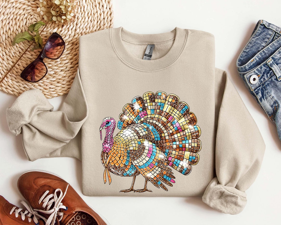 Thankful Disco Turkey Sweatshirt, Thanksgiving Shirt, Turkey Sweatshirt ...