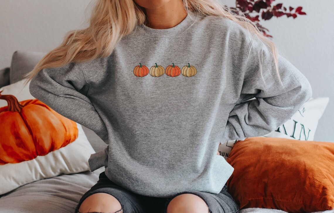 Embroidered Hello Pumpkin, Embroidered Pumpkin Season Sweatshirt ...