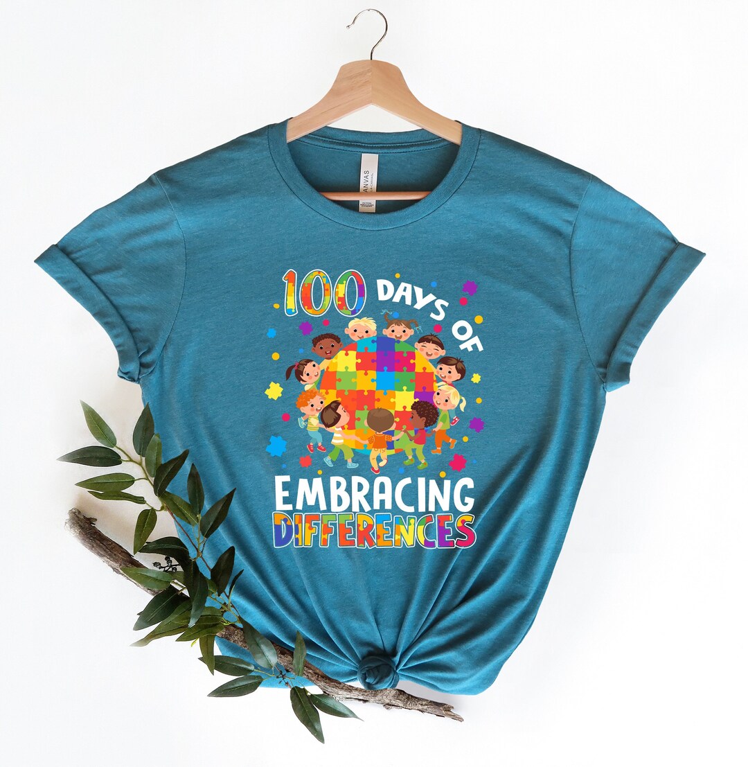 100 Days of Embracing Differences Shirt, Autism Awareness Shirt, 100 ...