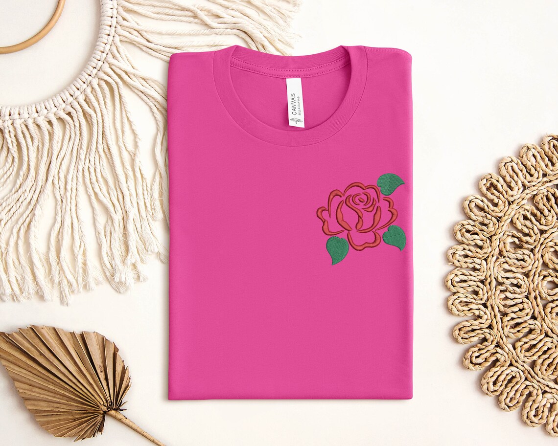 Embroidered Rose Shirt, Embroidered Red Rose Sweatshirt, Embroidered ...