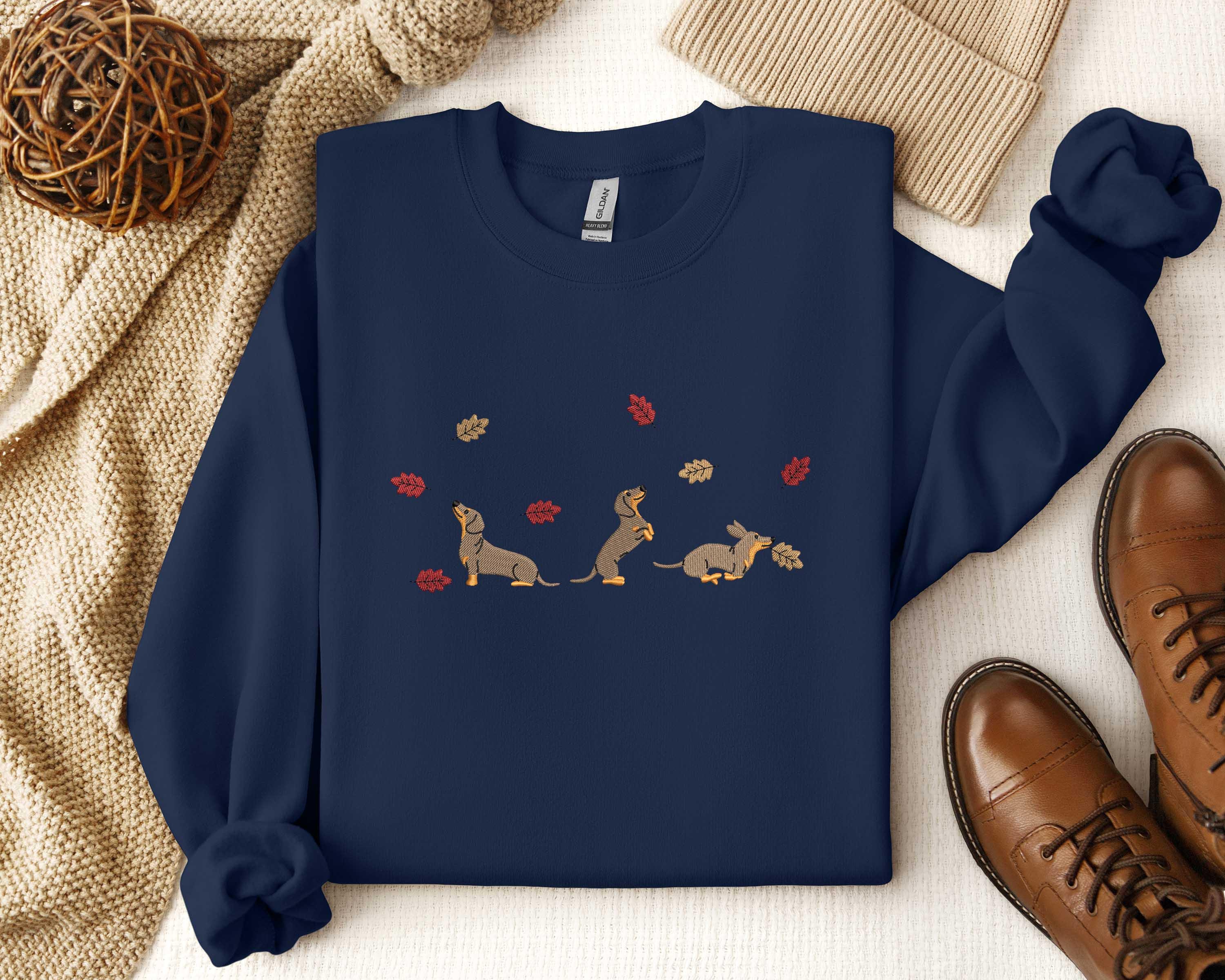 Embroidered Fall Dachshund Dog Shirt, Black Dackel Sausage Puppy Shirt ...