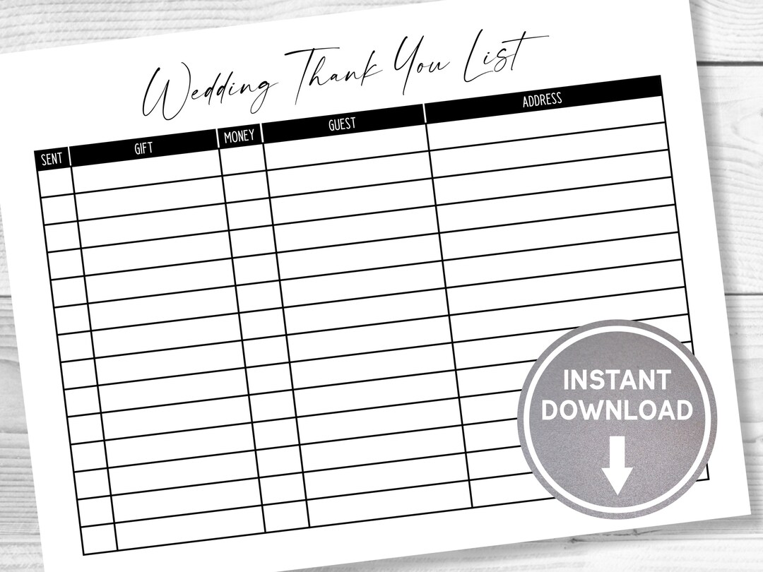Perfectly Simple Wedding Thank You List - Etsy