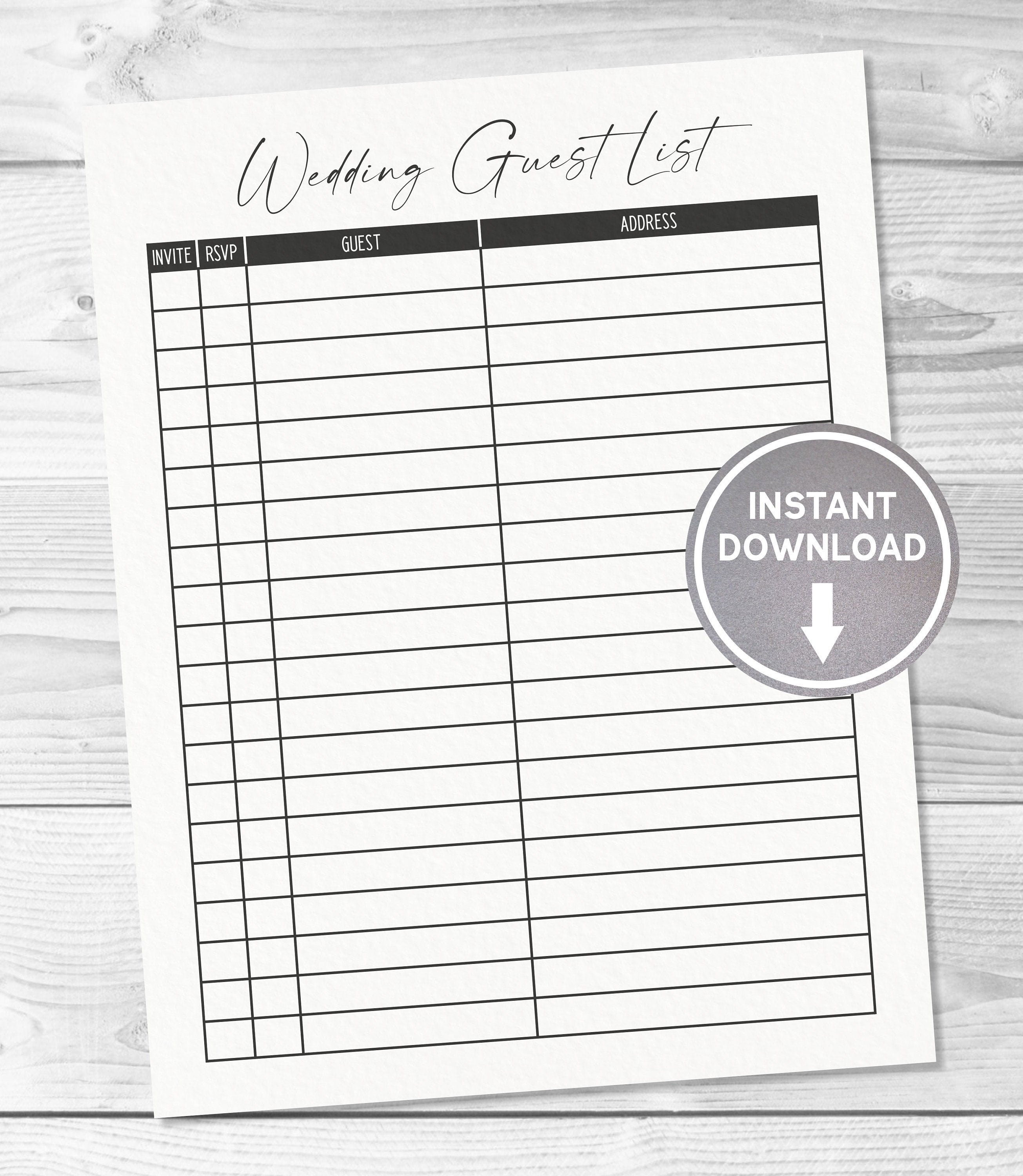 Perfectly Simple Wedding Guest List - Etsy