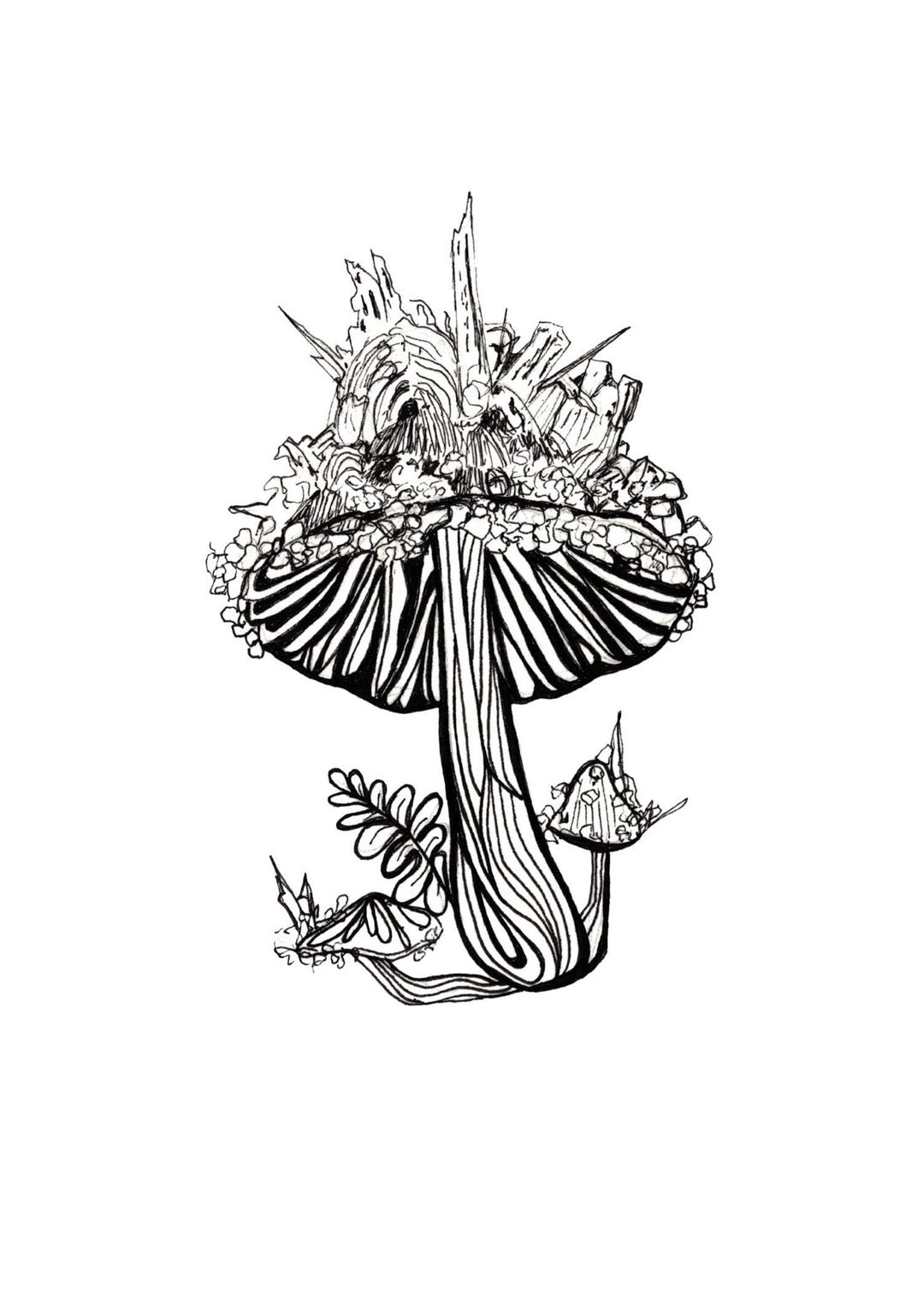 Frozen-mushroom-art Print-inktober 2023-drawing - Etsy